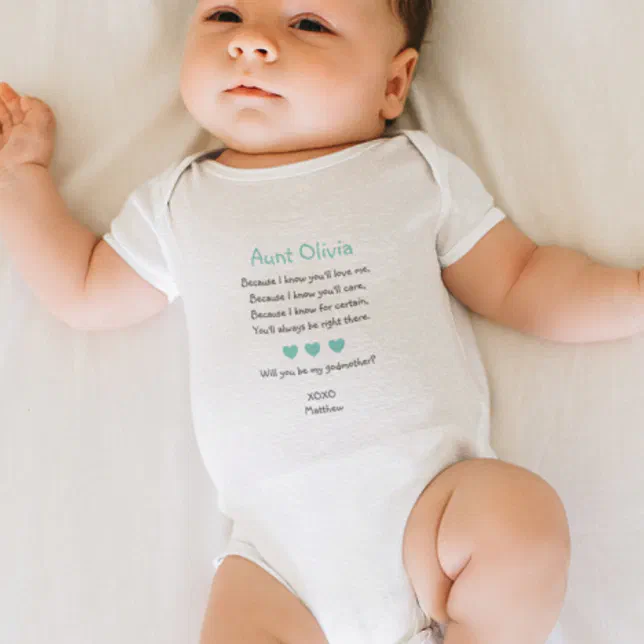 Turquoise Hearts Will You Be My Godmother Proposal Baby Bodysuit | Zazzle
