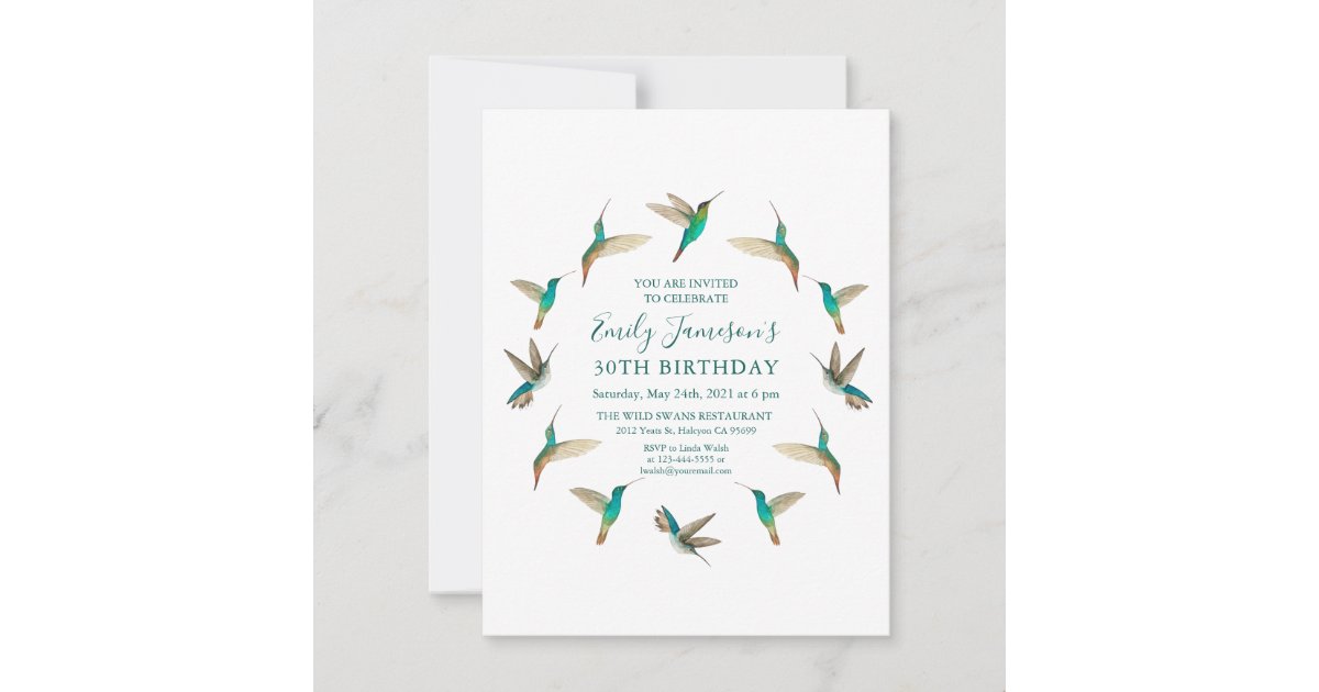 Turquoise Hummingbirds Birthday Invitation | Zazzle