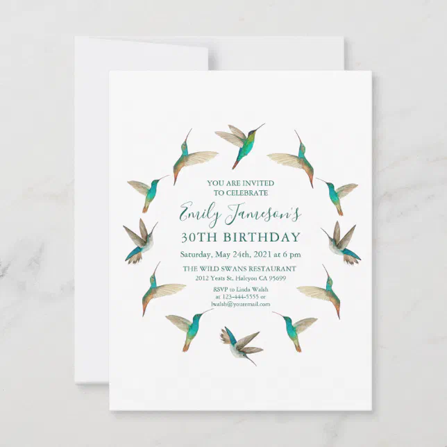 Turquoise Hummingbirds Birthday Invitation | Zazzle