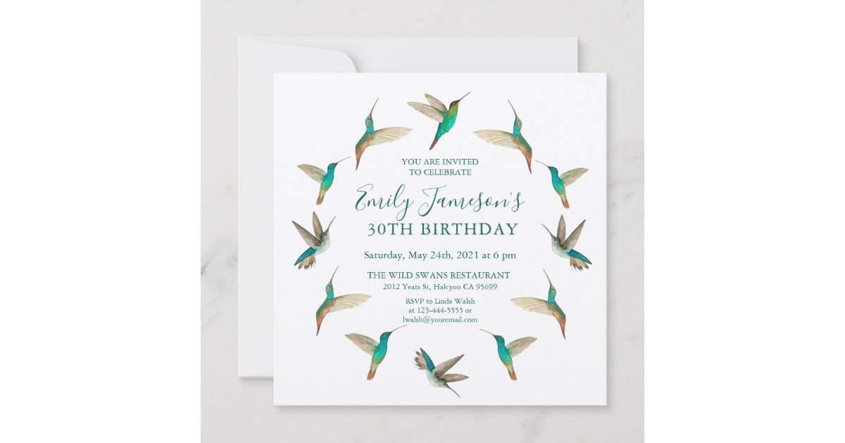Turquoise Hummingbirds Birthday Invitation | Zazzle