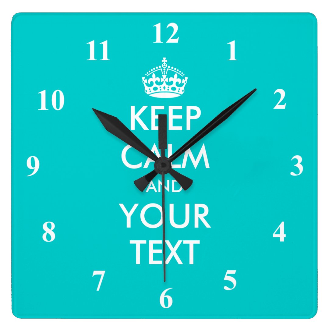 Turquoise Keep Calm wall clock with numbers | Zazzle