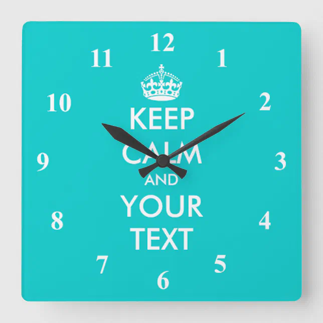 Turquoise Keep Calm wall clock with numbers | Zazzle