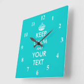 Turquoise Keep Calm wall clock with numbers | Zazzle