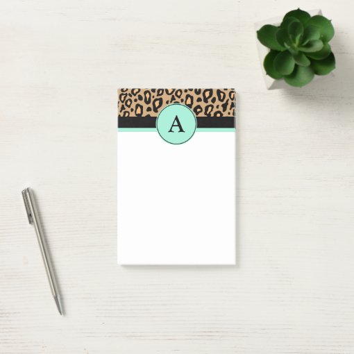 Turquoise Leopard Monogrammed Print Post It Notes | Zazzle