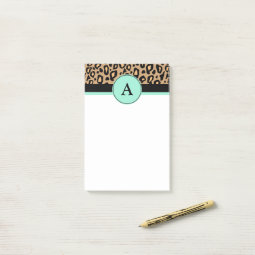 Turquoise Leopard Monogrammed Print Post It Notes | Zazzle
