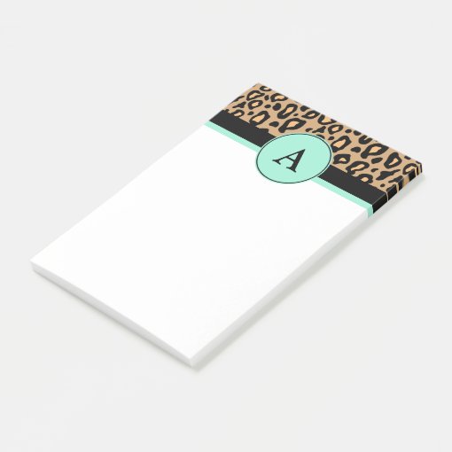 Turquoise Leopard Monogrammed Print Post It Notes | Zazzle