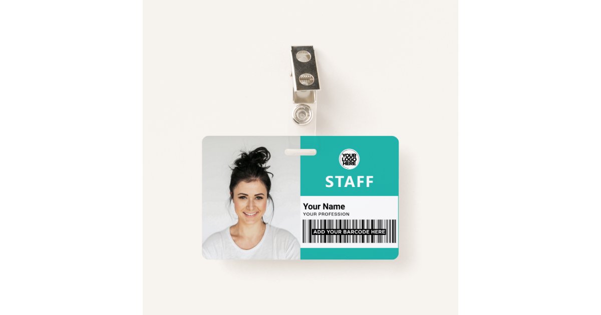Turquoise Light Blue Business Photo Staff ID Badge | Zazzle