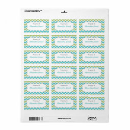 Turquoise & Lime Chevron Property of School ID Label | Zazzle