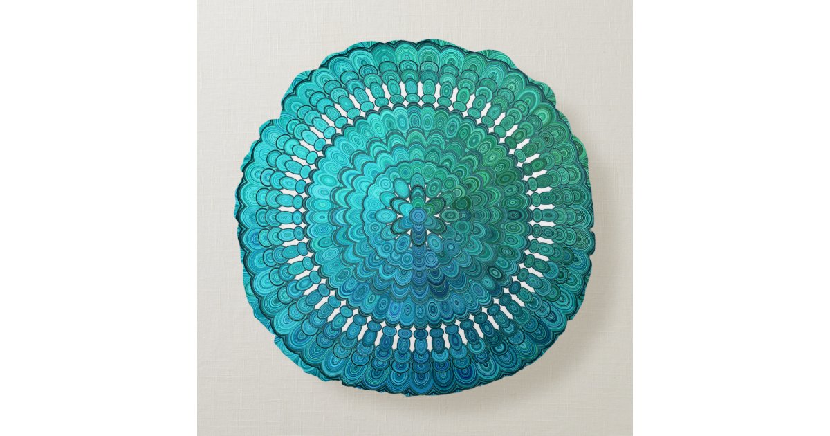 Turquoise Mandala Round Pillow | Zazzle