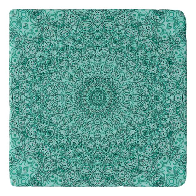 Turquoise Mandala with Intricate Symmetry Trivet | Zazzle