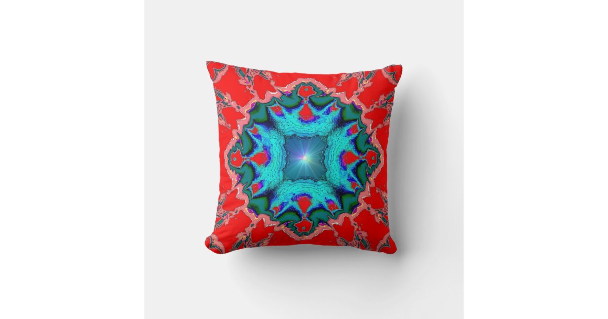 Turquoise Medallion on Red American MoJo Pillow | Zazzle