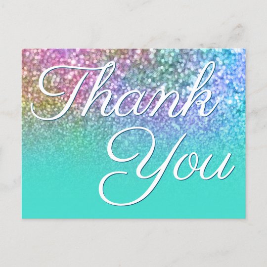 Turquoise Mermaid Ombre Bokeh Glitter Thank You Postcard | Zazzle.com