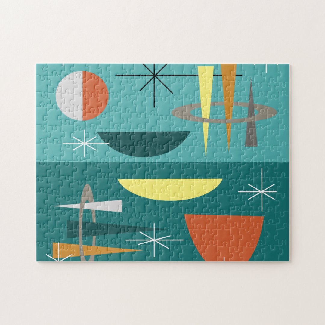 Turquoise Mid Century Modern Jigsaw Puzzle | Zazzle