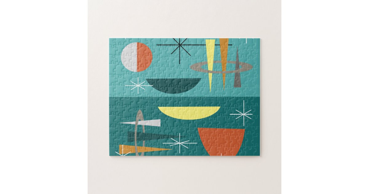 Turquoise Mid Century Modern Jigsaw Puzzle | Zazzle