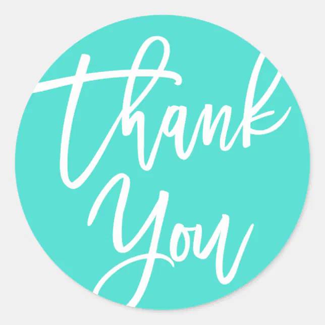 Turquoise Modern Calligraphy Thank You Classic Round Sticker | Zazzle