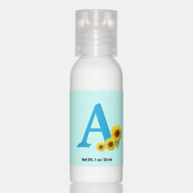 Turquoise Monogram & Sunflowers on Light Blue Hand Lotion | Zazzle