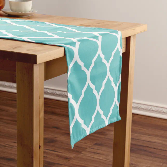 Turquoise Moroccan Quatrefoil Short Table Runner | Zazzle