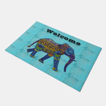 Turquoise Mosaic Elephant Door Mat | Zazzle
