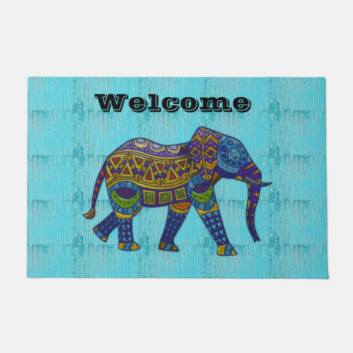 Turquoise Mosaic Elephant Door Mat | Zazzle