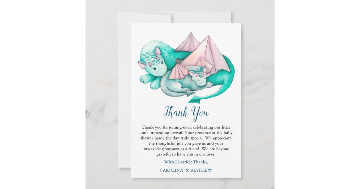 Turquoise Mother and Baby Dragon Thank You Card | Zazzle