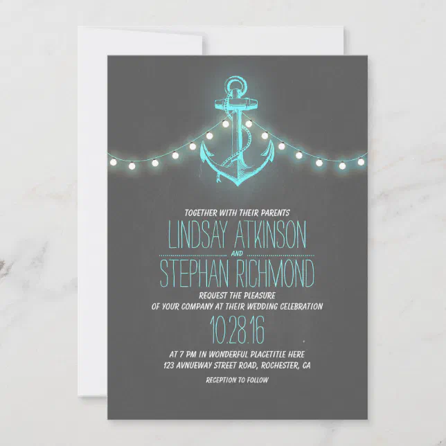 turquoise nautical chalkboard anchor wedding invitation | Zazzle