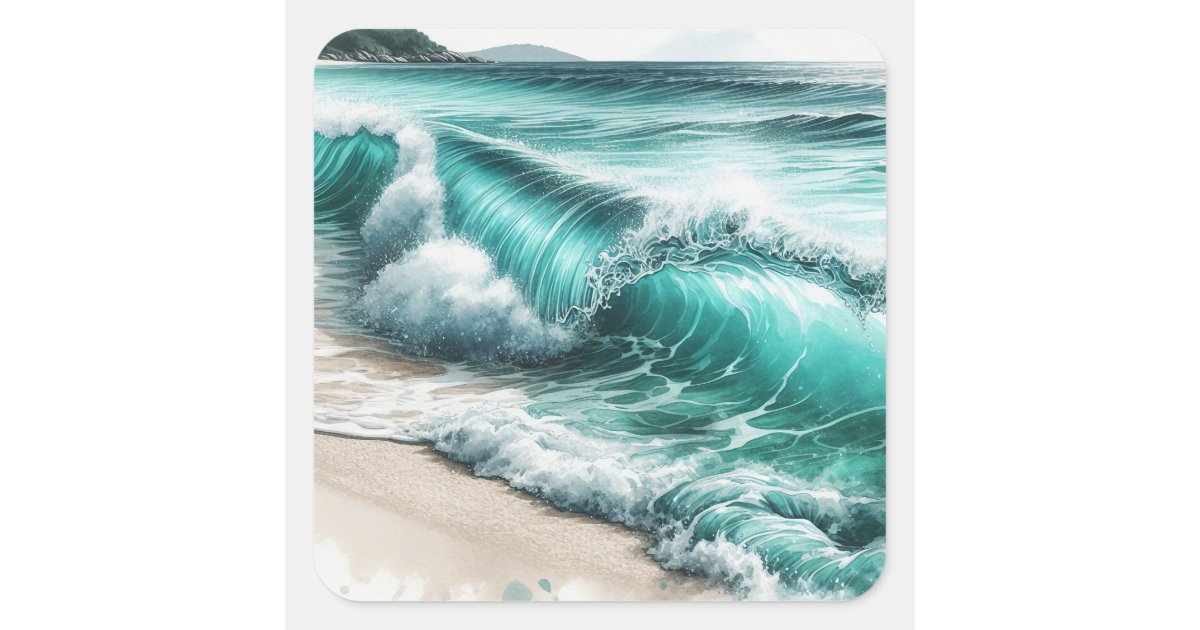 Turquoise Ocean Wave Square Sticker | Zazzle