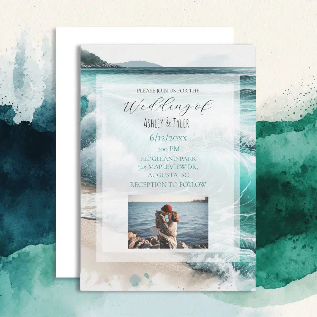 Turquoise Ocean Waves Coastal Wedding Invitation | Zazzle