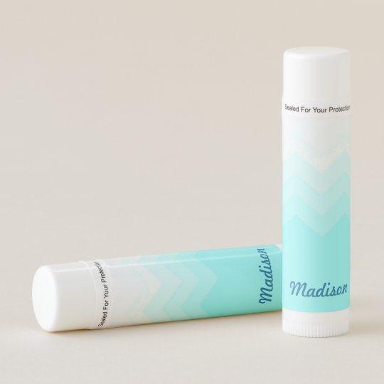 Turquoise Ombre Chevron Pattern Name Lip Balm | Zazzle.com