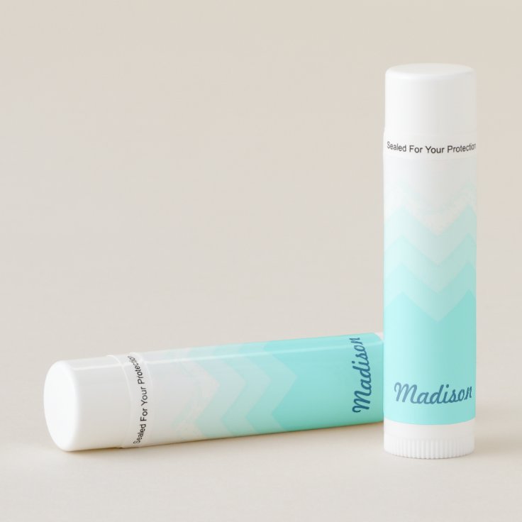Turquoise Ombre Chevron Pattern Name Lip Balm | Zazzle