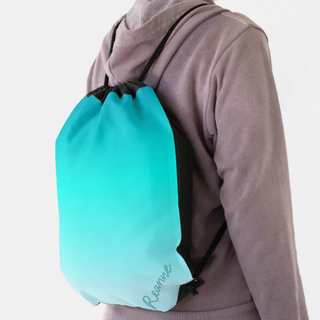 Turquoise Ombre Drawstring Backpack | Zazzle