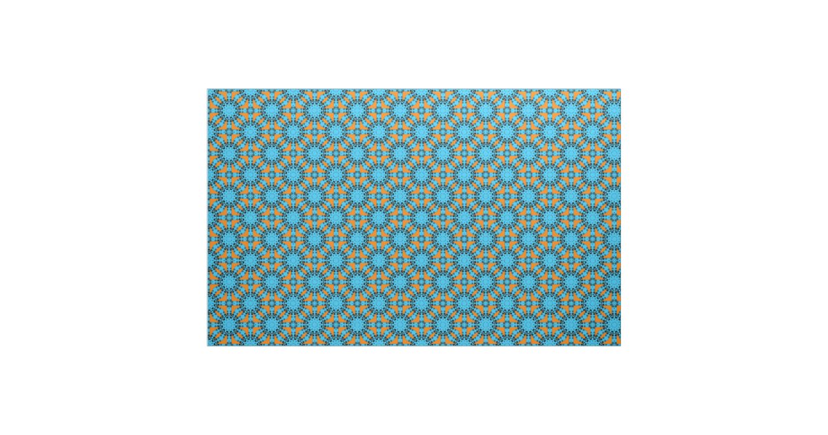 Turquoise & Orange Elegant Geometric Pattern Fabric | Zazzle