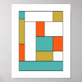 Turquoise Orange Gold Color Block Mid Century Poster | Zazzle