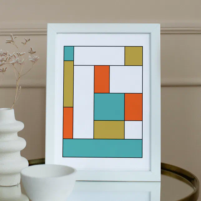 Turquoise Orange Gold Color Block Mid Century Poster | Zazzle