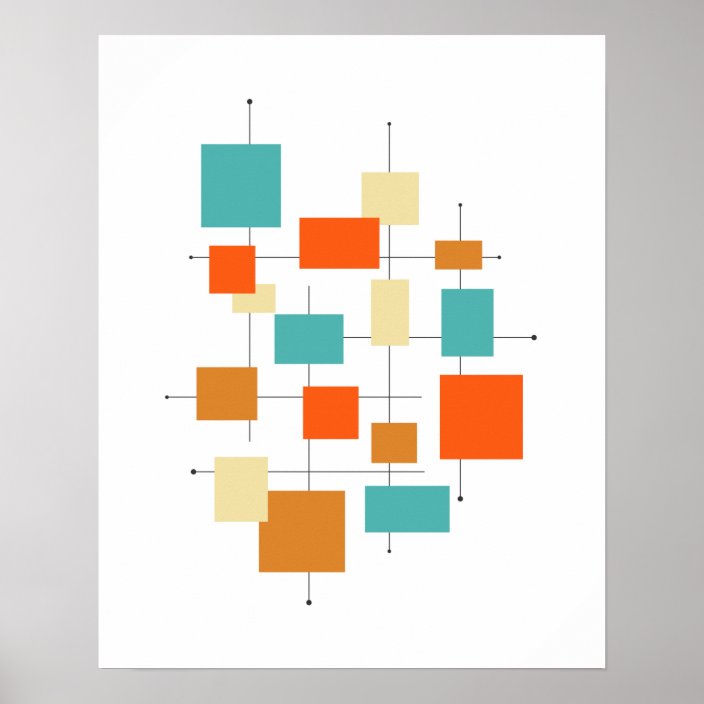 Turquoise Orange Squares Mid Century Modern Poster | Zazzle.com