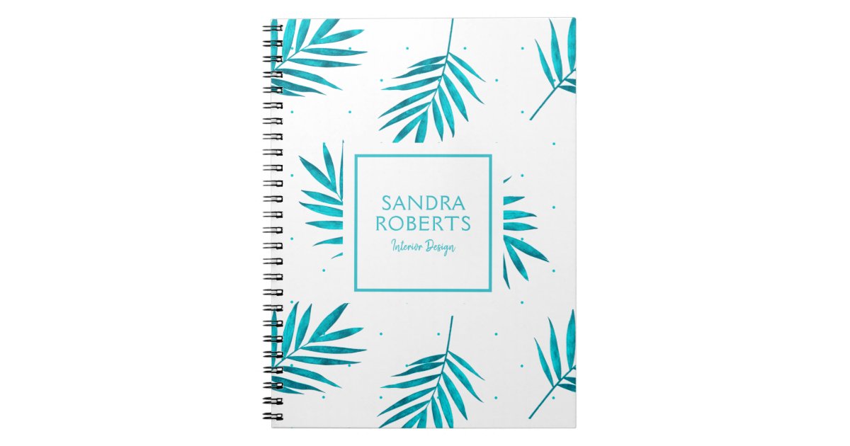 Turquoise palm leaves pattern notebook | Zazzle