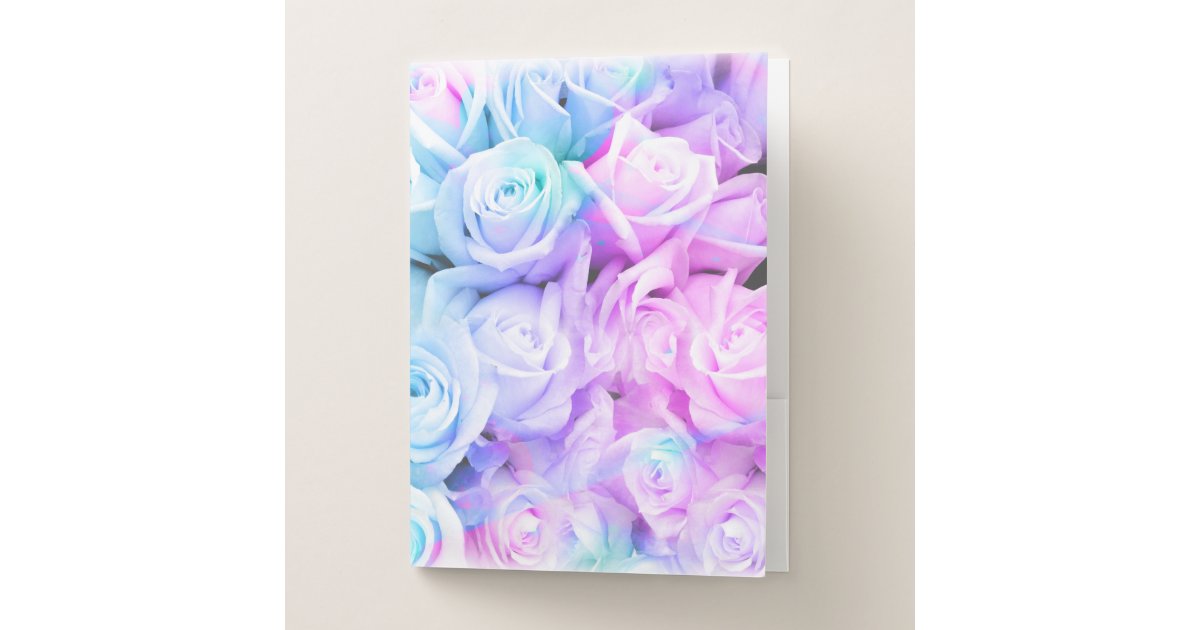 Turquoise Pink Pastel Rose Art Folder Set of 5 | Zazzle