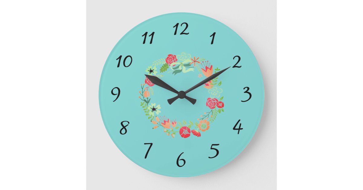 Turquoise Pink Wreath Wall Clock | Zazzle