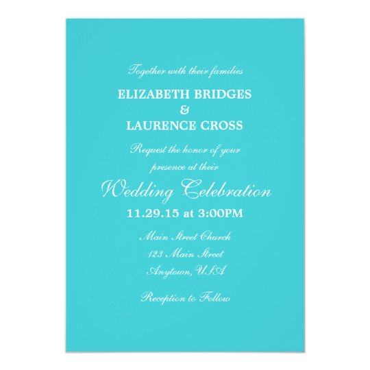 Turquoise Plain Simple Wedding Invitation | Zazzle.com