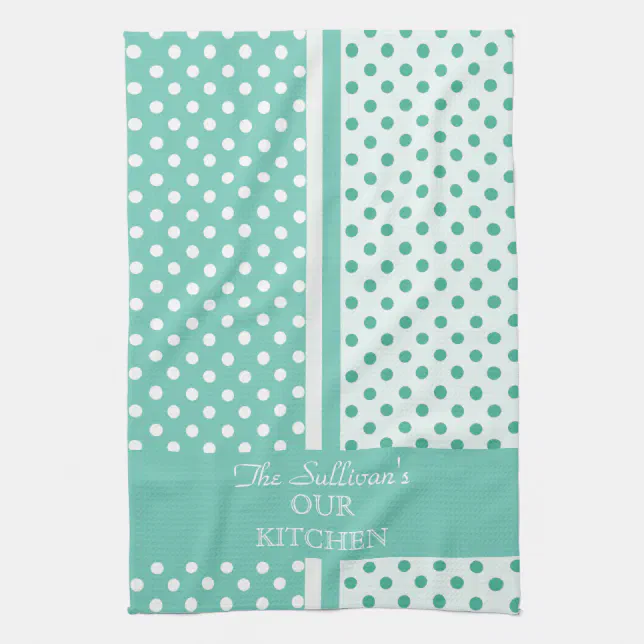 Turquoise Polka Dots Personalized Kitchen Towels | Zazzle