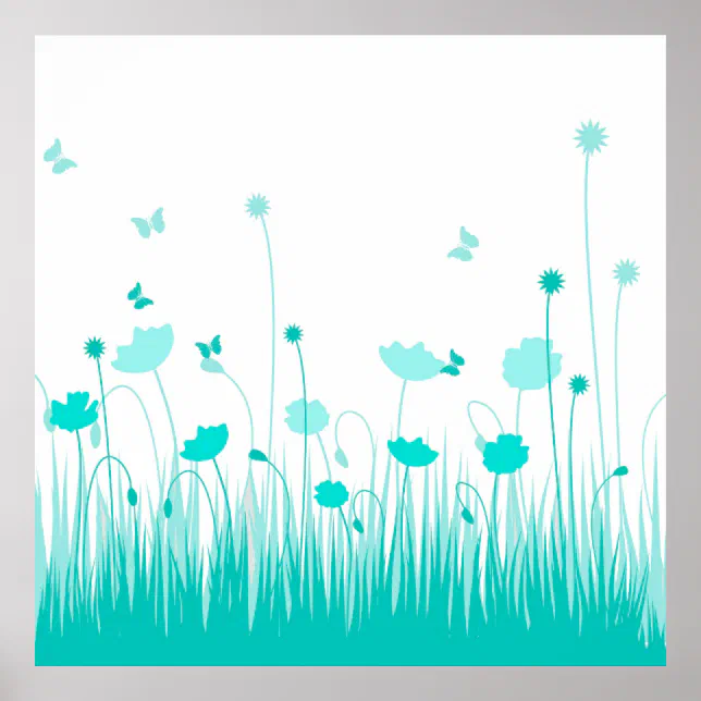 Turquoise poppies Poster | Zazzle