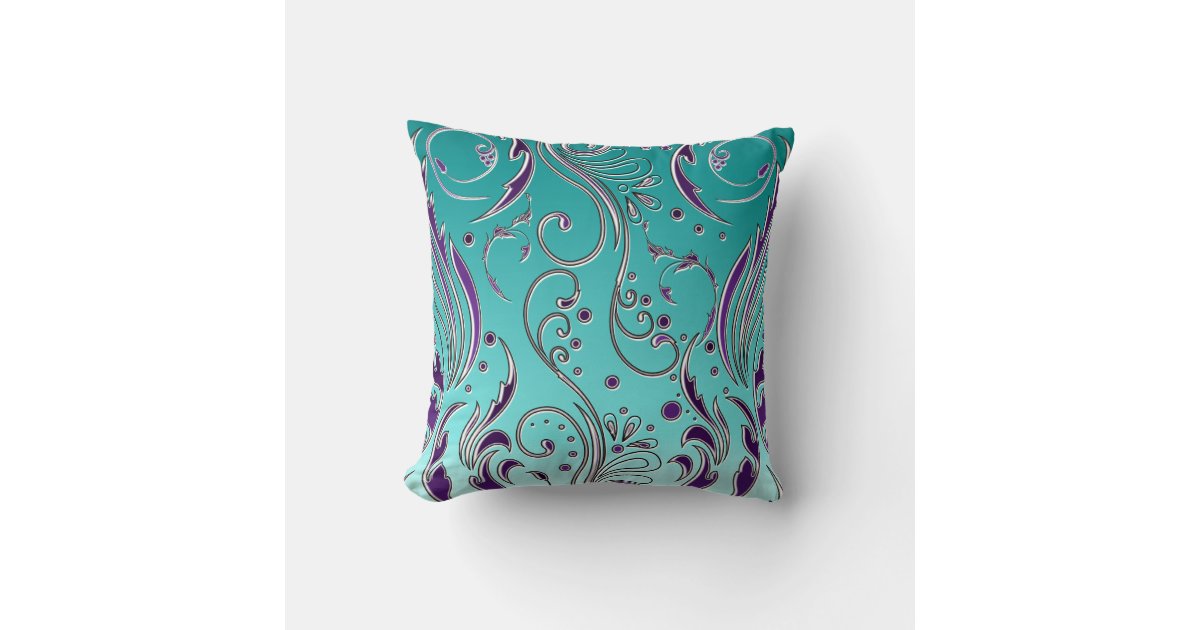 Turquoise Purple swirl Throw Pillow | Zazzle