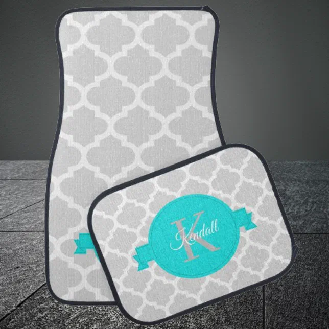 Turquoise Quatrefoil Monogram Personalized Car Floor Mat | Zazzle