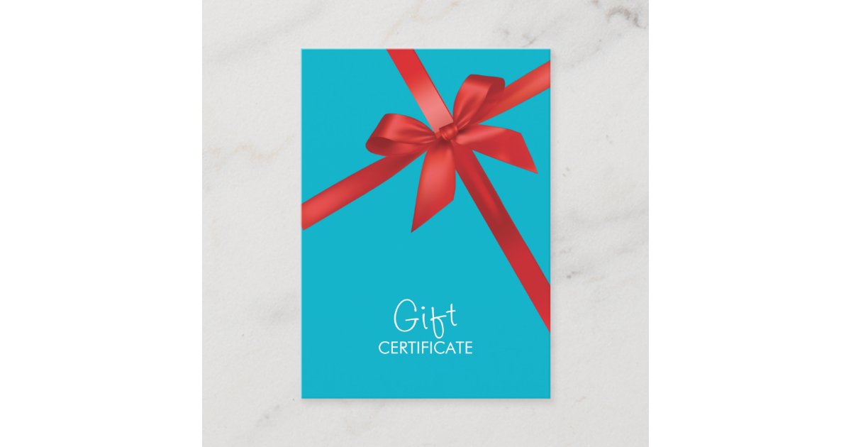 Turquoise Red Ribbon Wrapping Gift Certificate | Zazzle