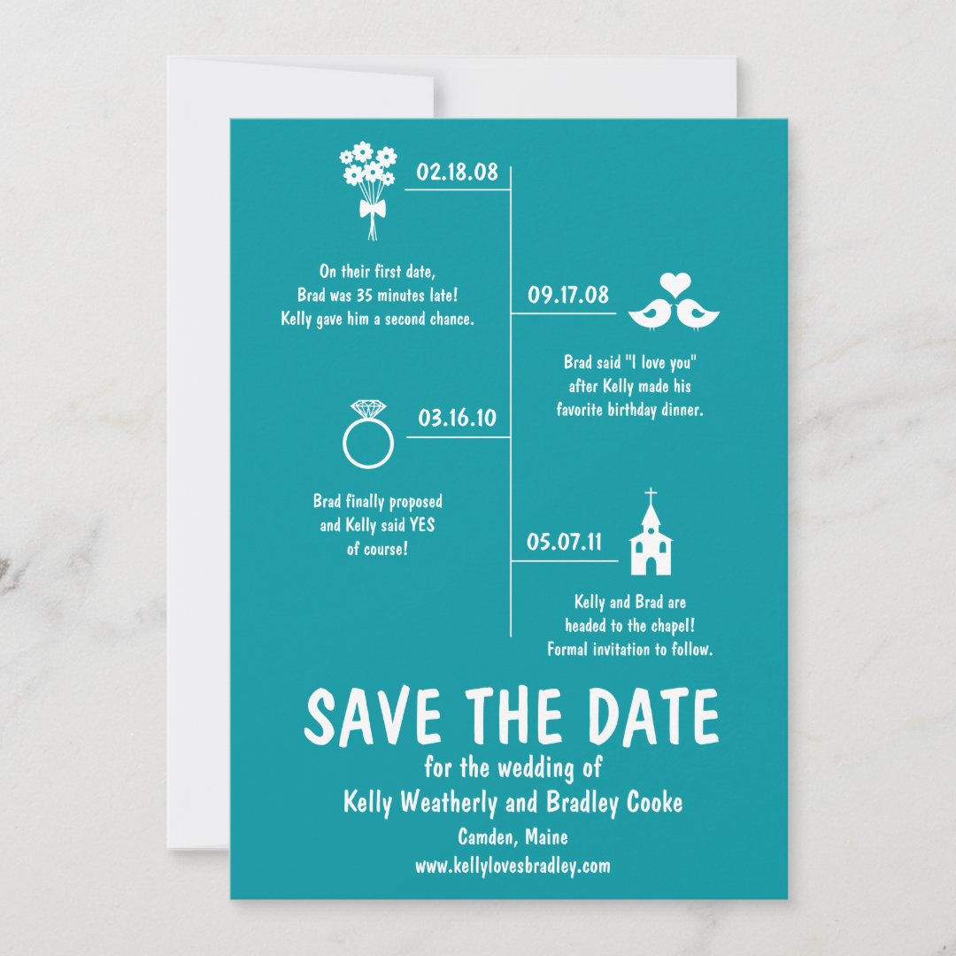 Turquoise Relationship Timeline Save the Date | Zazzle