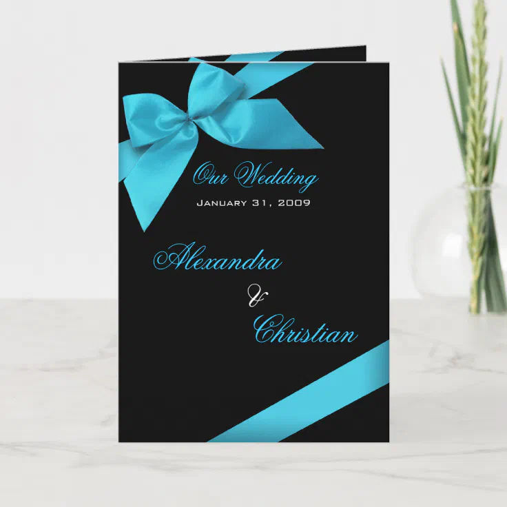 Turquoise Ribbon Wedding Invitation Announcement | Zazzle
