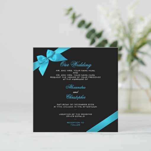 Turquoise Ribbon Wedding Invitation Announcement 2 | Zazzle