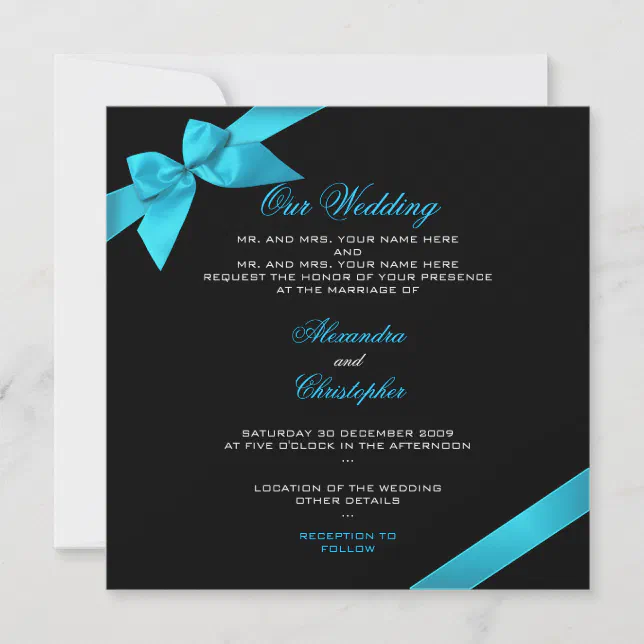 Turquoise Ribbon Wedding Invitation Announcement 2 | Zazzle