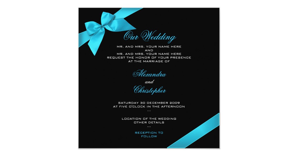 Turquoise Ribbon Wedding Invitation Announcement 2 | Zazzle.com