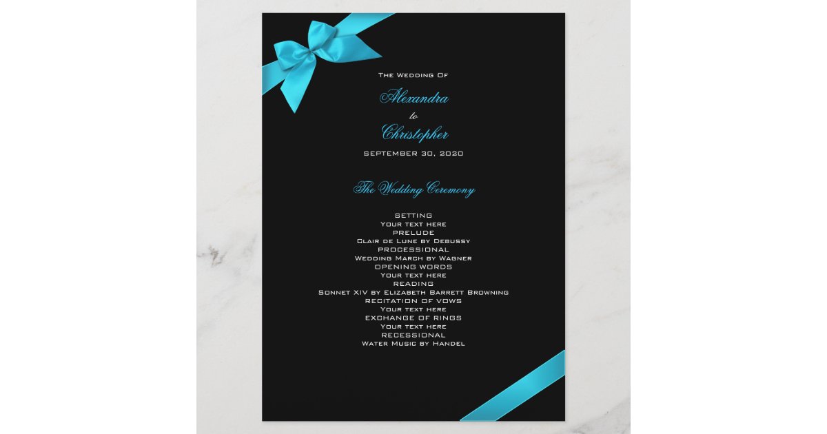 Turquoise Ribbon Wedding Program | Zazzle