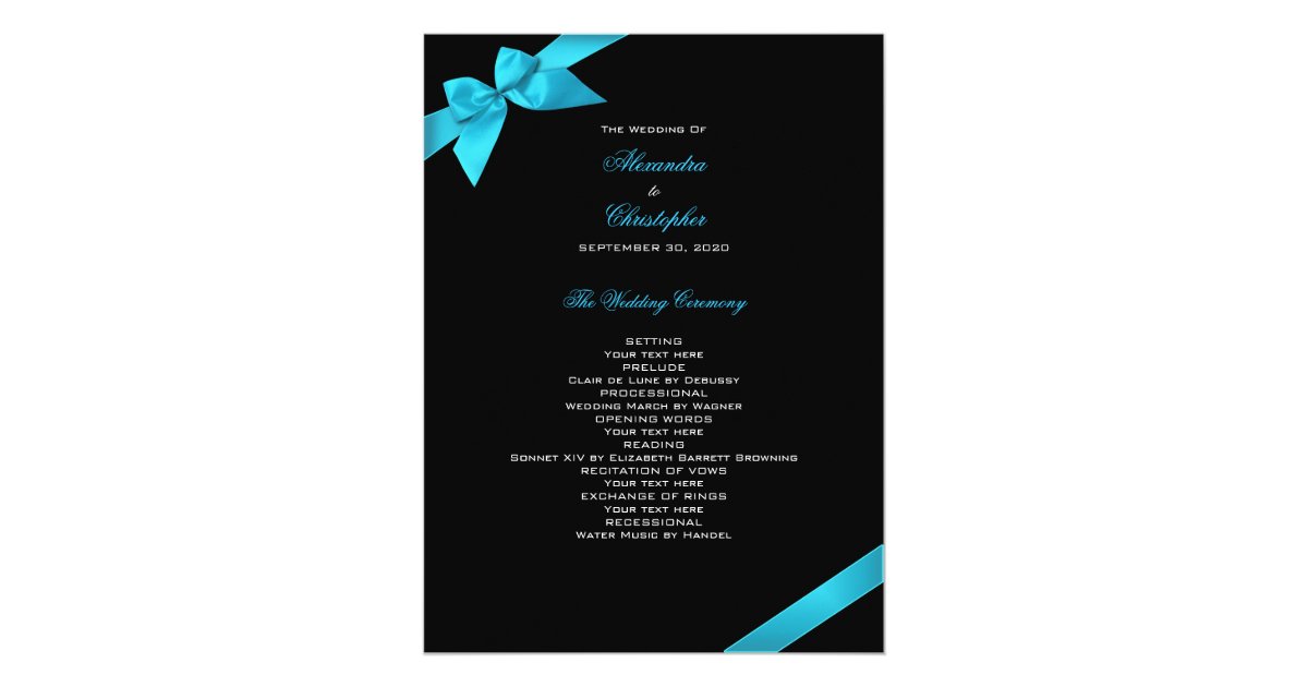 Turquoise Ribbon Wedding Program | Zazzle.com